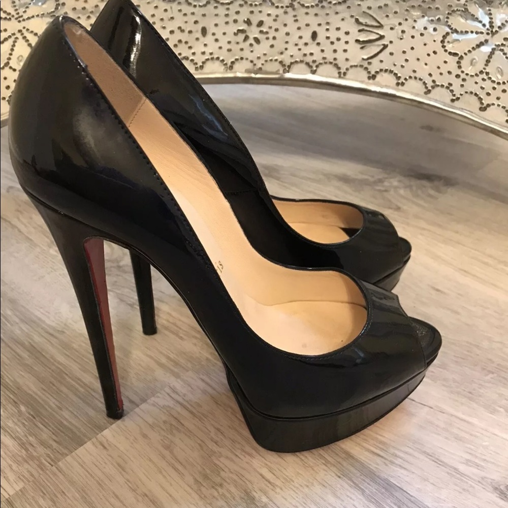 Christian Louboutin Lady Peep Black Patent High Heel … - Gem